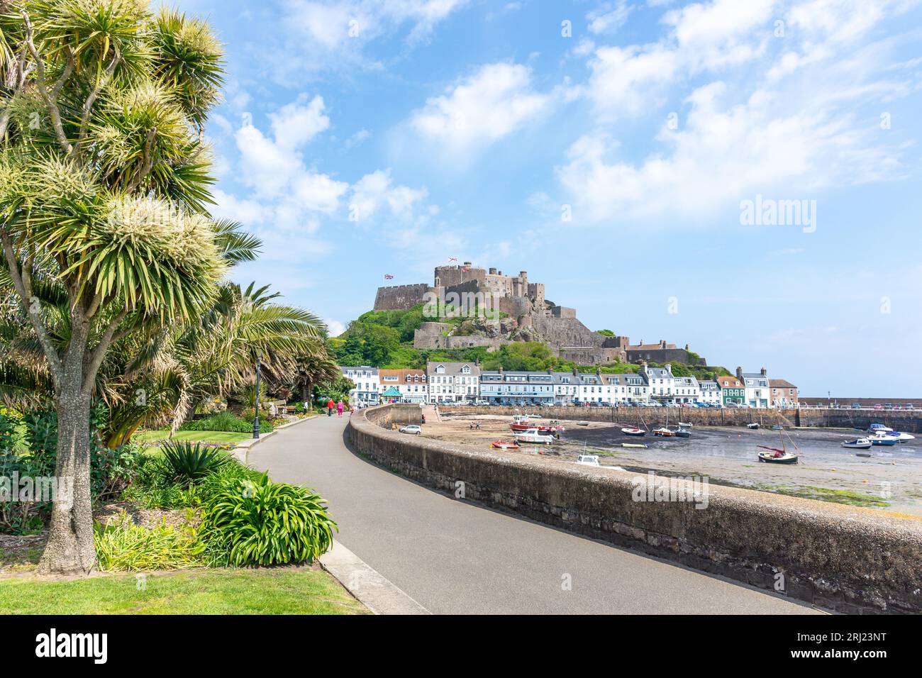 13th century Mount Orgueil Castle across Gorey Harbour, Gorey, Saint ...