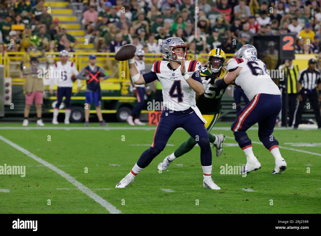 New England Patriots quarterback Bailey Zappe (4) during a preseason ...