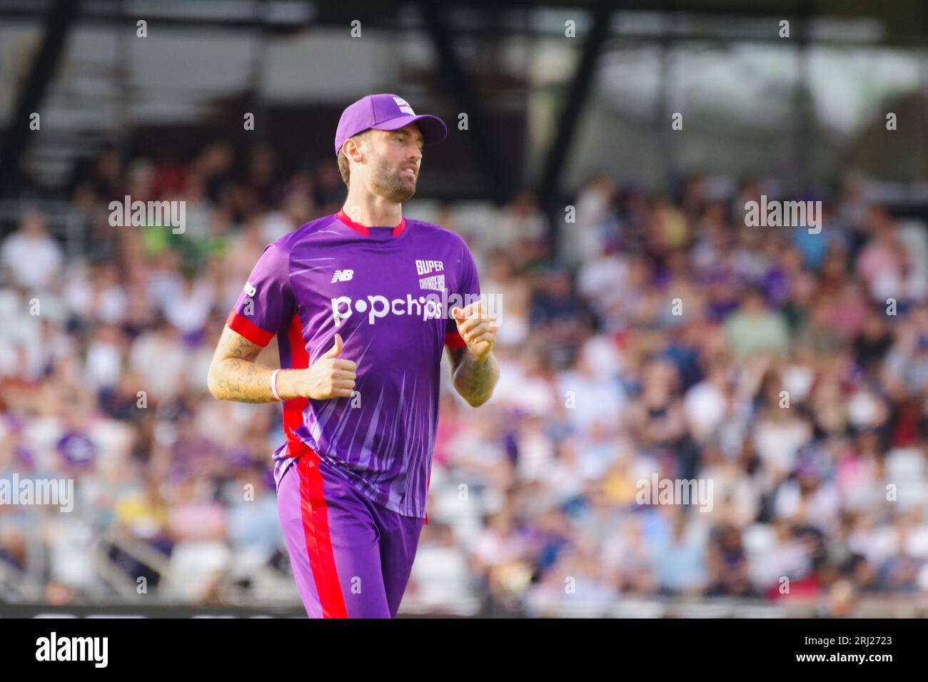 Leeds, 11 August 2023. Reece Topley playing for Northern Superchargers ...