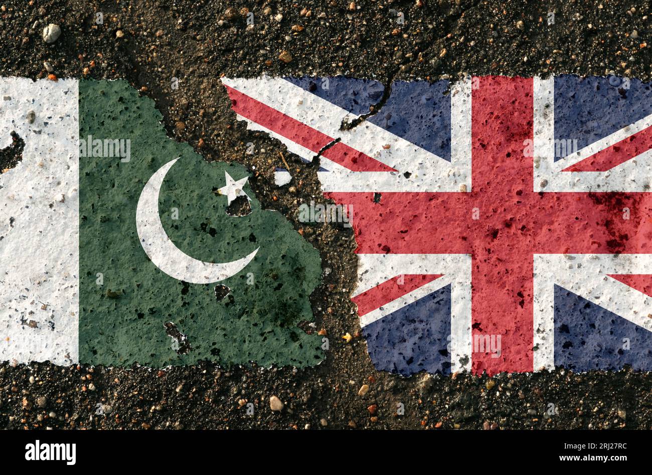 On the pavement there are images of the flags of Pakistan and UK, as a ...