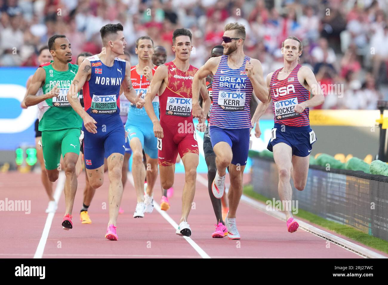 Great Britain's Josh Kerr (second from right) interacts with Norway’s ...