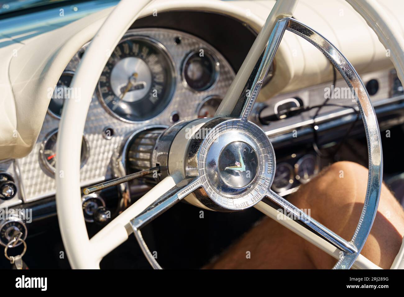 Waltershausen, Germany - June 10, 2023: white Ford Thunderbird steering ...