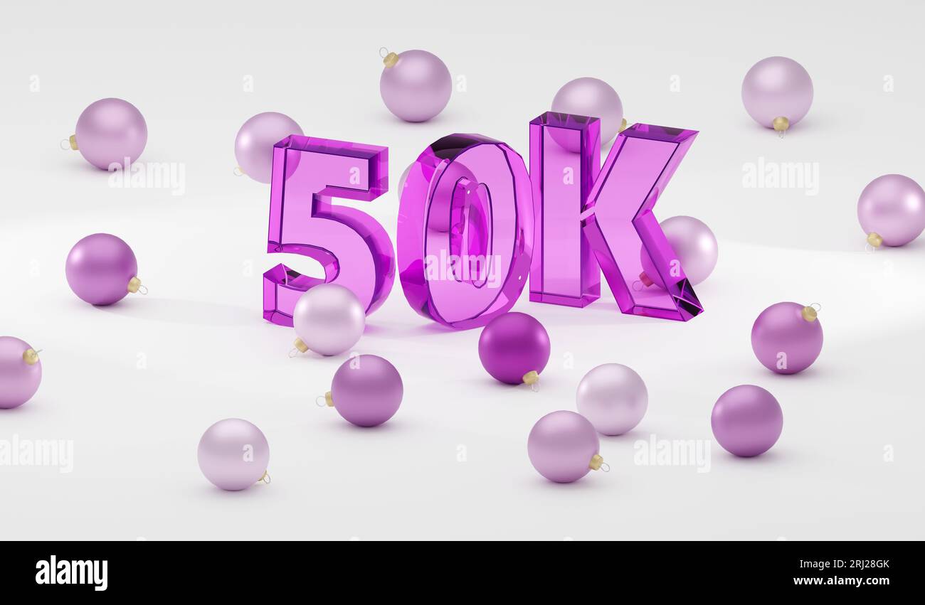 Glass text with ornaments saying 50k 3D render illustration Stock Photo ...