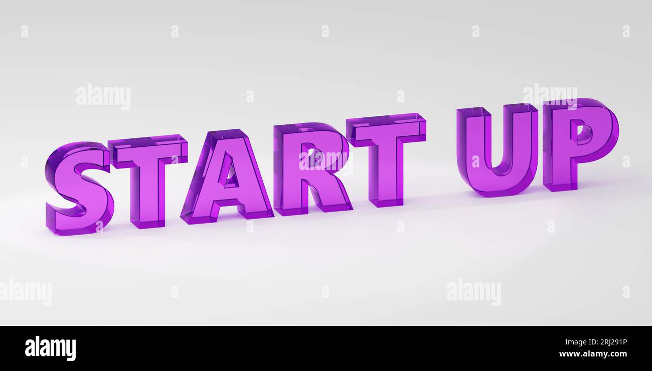 Soft purple glass start up sign Minimal 3D render illustration Stock ...