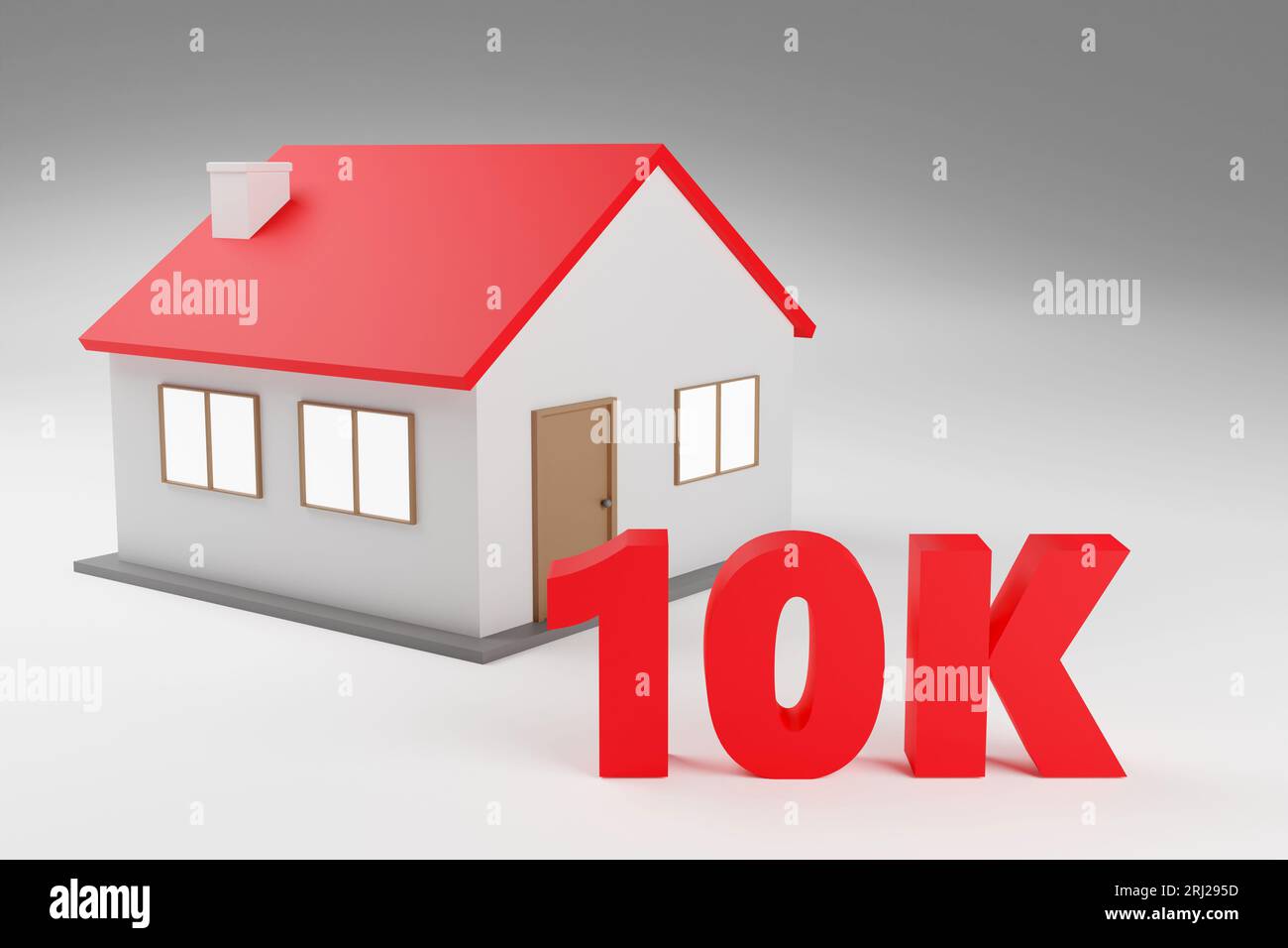 10k next to a little house 3d rendering front view Stock Photo - Alamy