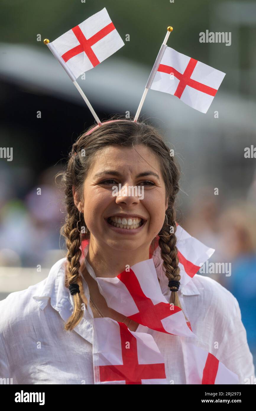 London, UK. 20 August 2023 in London, Britain. England football fans watch the FIFA Women’s ...
