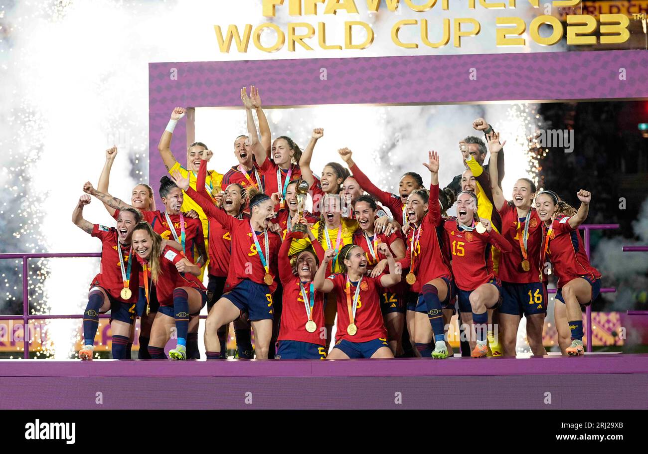 August 20 2023: Spanish team with the the World Cup trophy during a ...