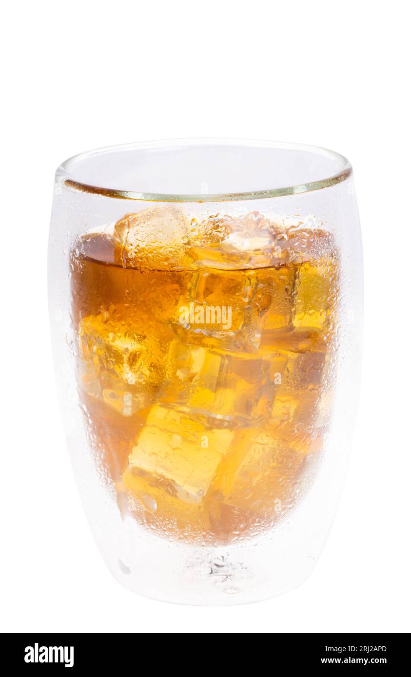 glass with drink and ice on white background Stock Photo - Alamy