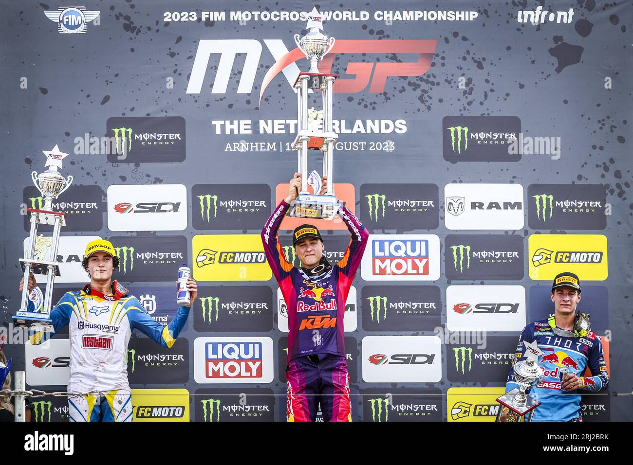 ARNHEM - 20/08/2023 Liam Everts (BEL) amidst Lucas Coenen (BEL)(L) (second) and Simon ...