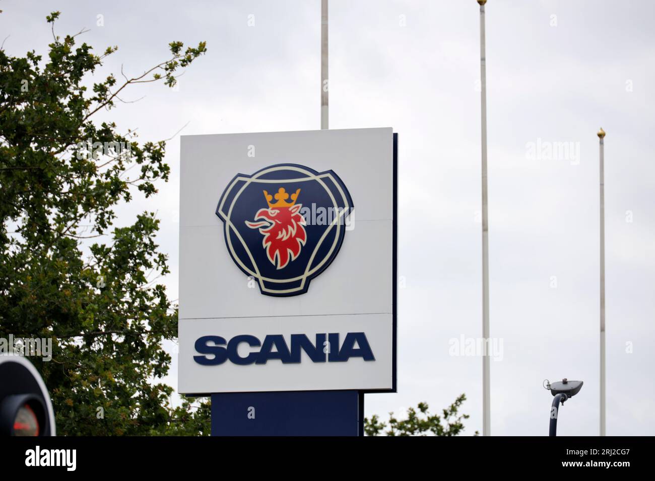 Scania logo on buildings at the construction factories in Zwolle the ...