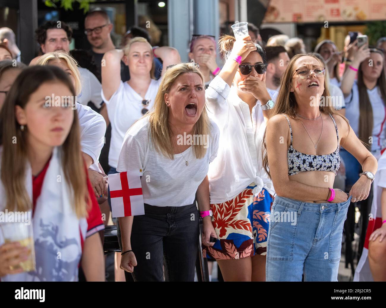 © Jeff Moore England football fans at Boxpark in Shoreditch in London ...