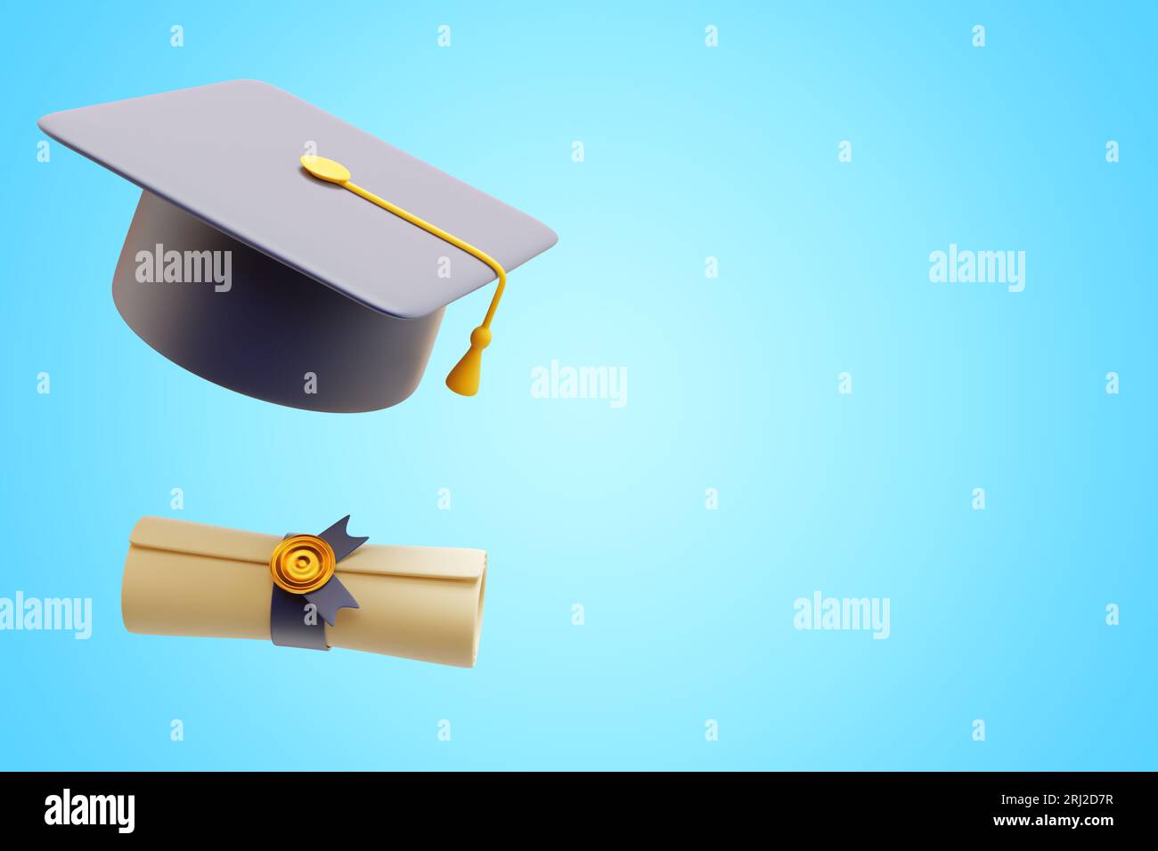 Academic cap of the graduate and scroll diploma. 3d rendering Stock ...