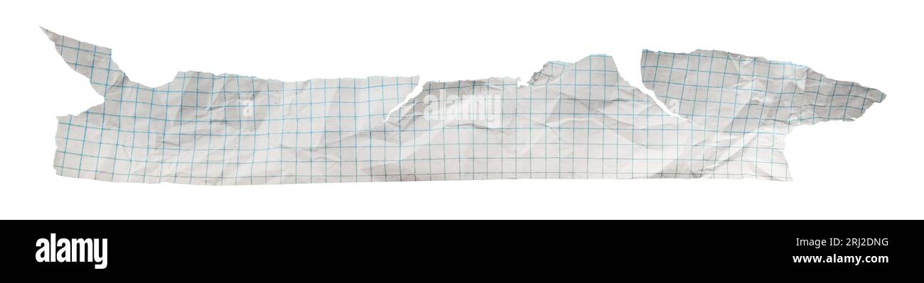 Narrow torn sheet of paper in a cage on a white background. Crumpled ...