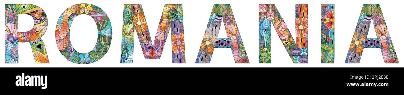Vector word Romania. Hand-painted art design. Illustration for t -shirt ...