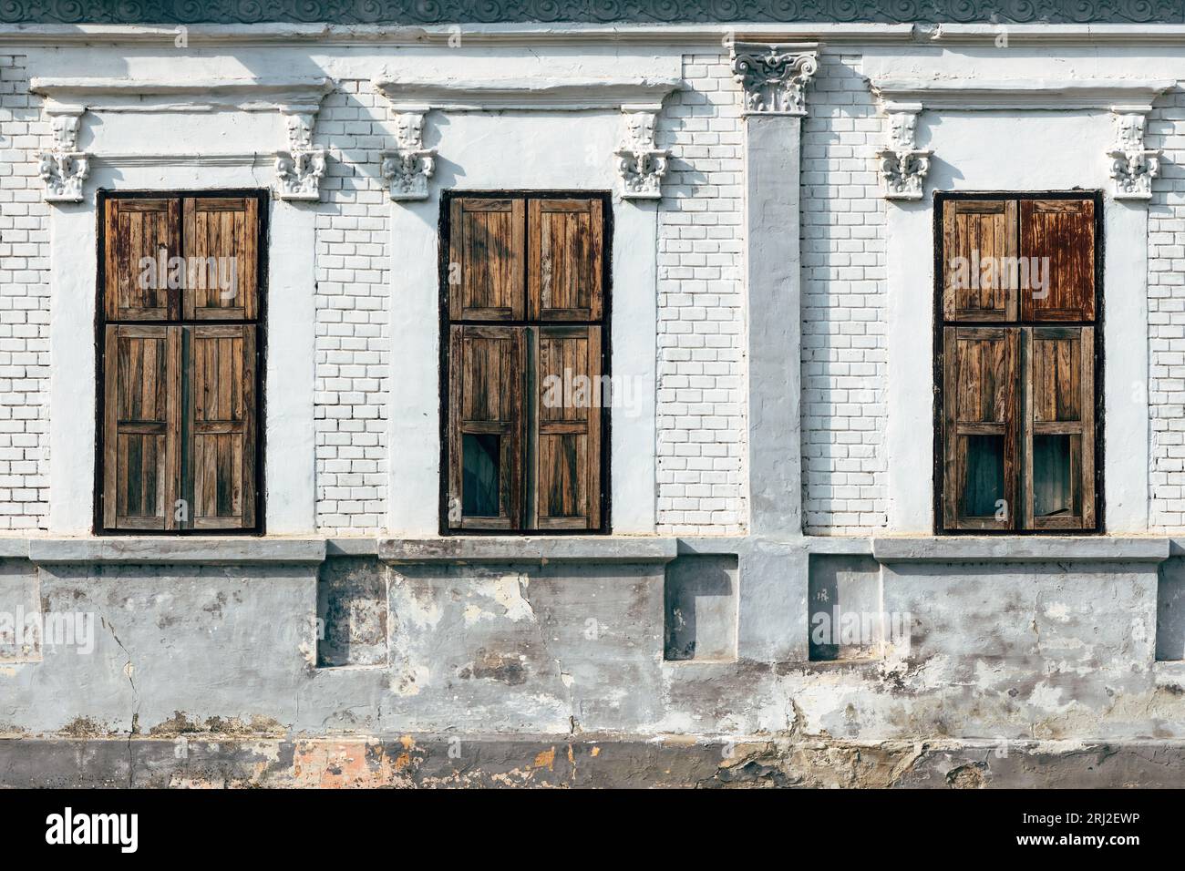 Old house with closed wooden shutters, architecture in Vojvodina Stock ...