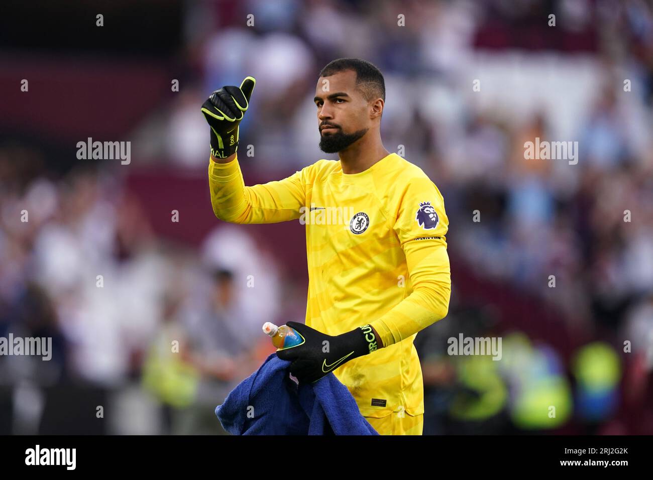 Chelsea goalkeeper Robert Sanchez salutes the fans following the ...