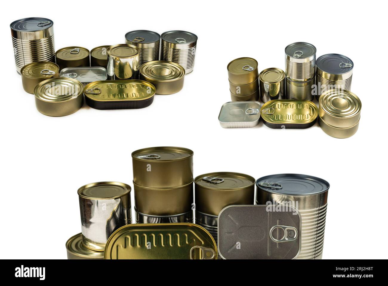 Mix of cans isolated on white background. Copy space Stock Photo - Alamy