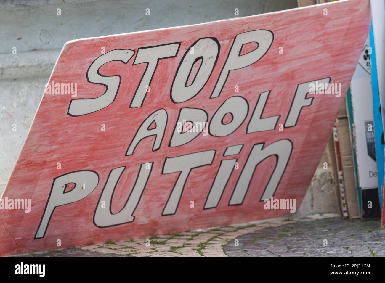10-29-2022 LISBON, PORTUGAL: Ukrainian protest in Lisbon - sign STOP ...