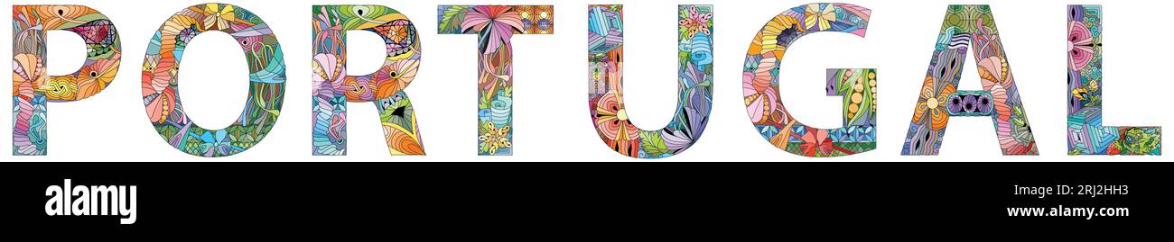 Vector word Portugal. Hand-painted art design. Illustration for t ...