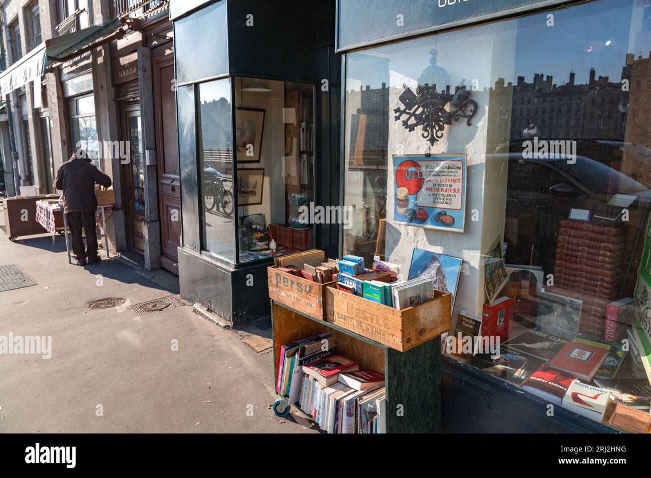 Lyon, France - January 25, 2022: Second hand used books for sale on a ...