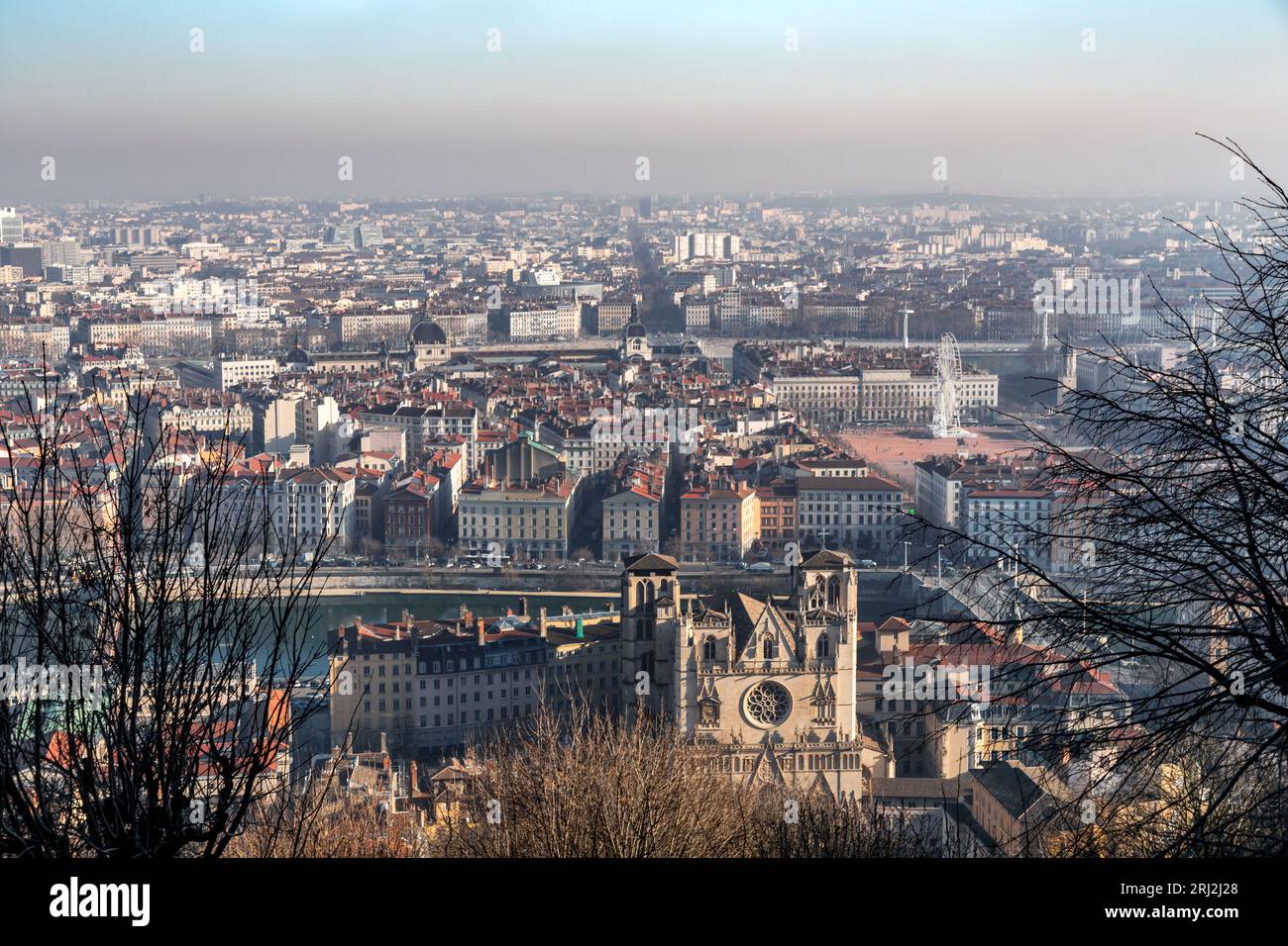 Lyon, France - January 25, 2022: Aerial panoramic view of Lyon city ...