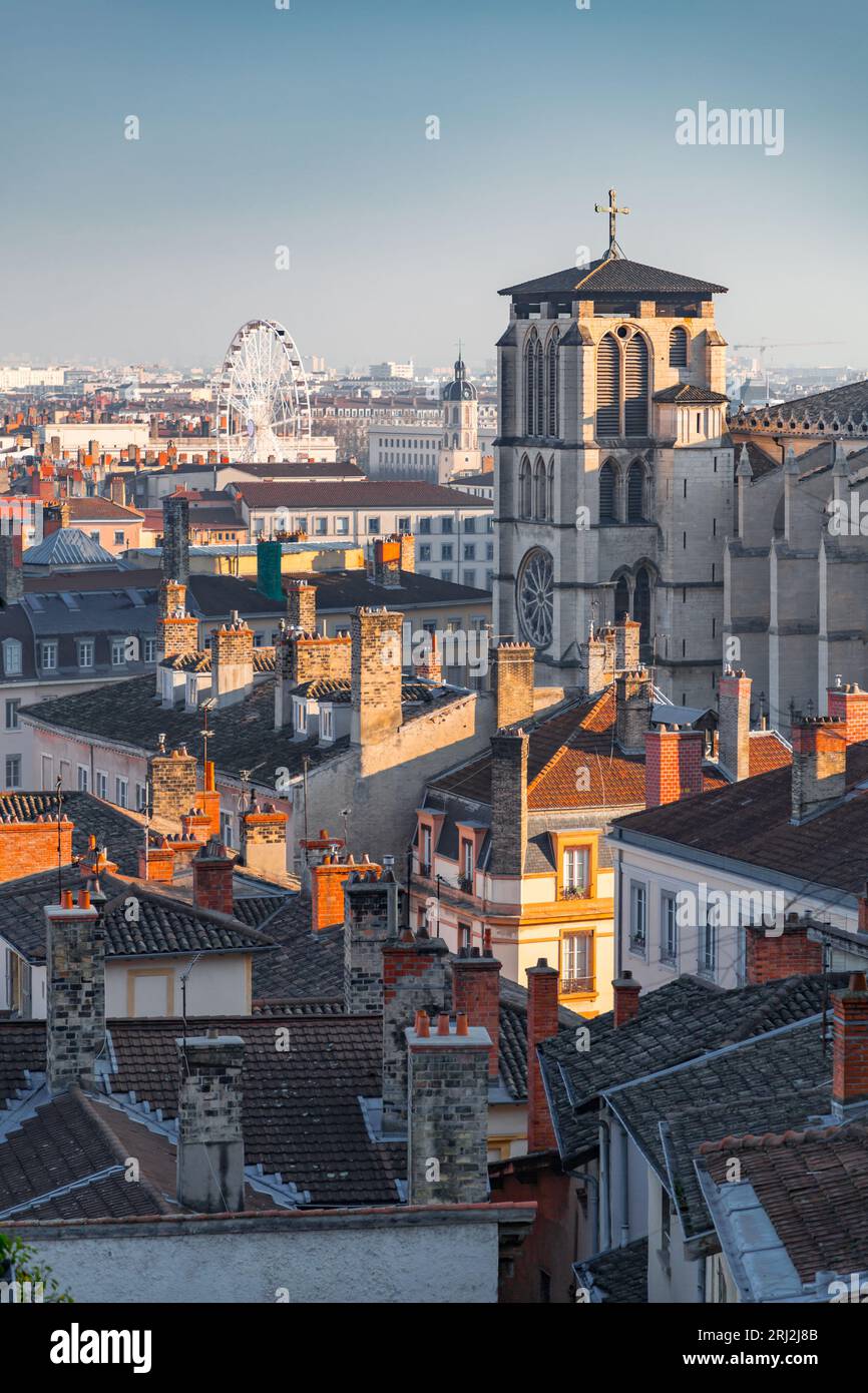 Lyon, France - January 25, 2022: Aerial panoramic view of Lyon city ...