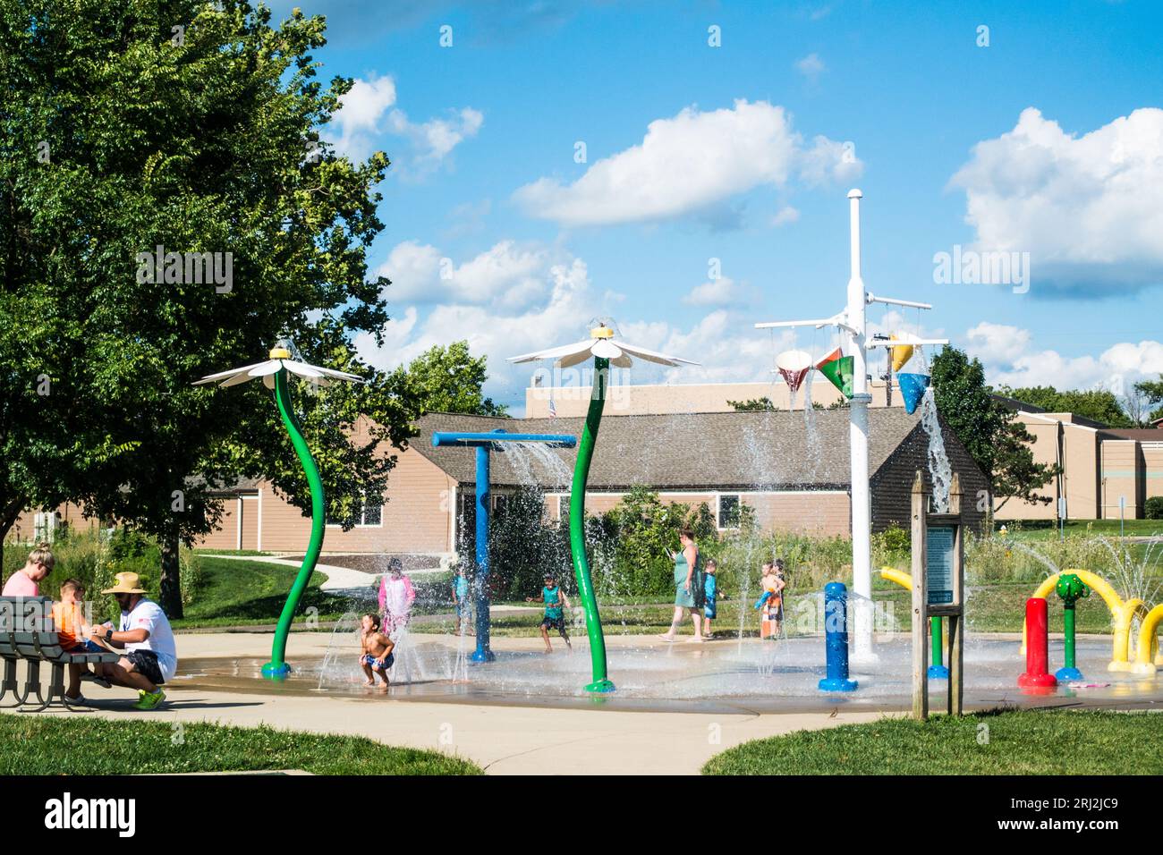 Splash pad waterplay area in community park in Summer 2023 Stock Photo ...