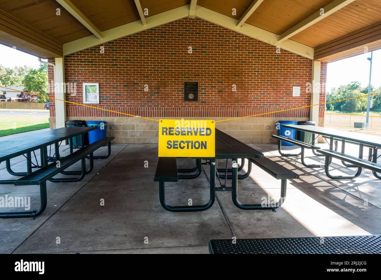 Picnic Shelters with Reserved Section board in a communal park in Ohio ...