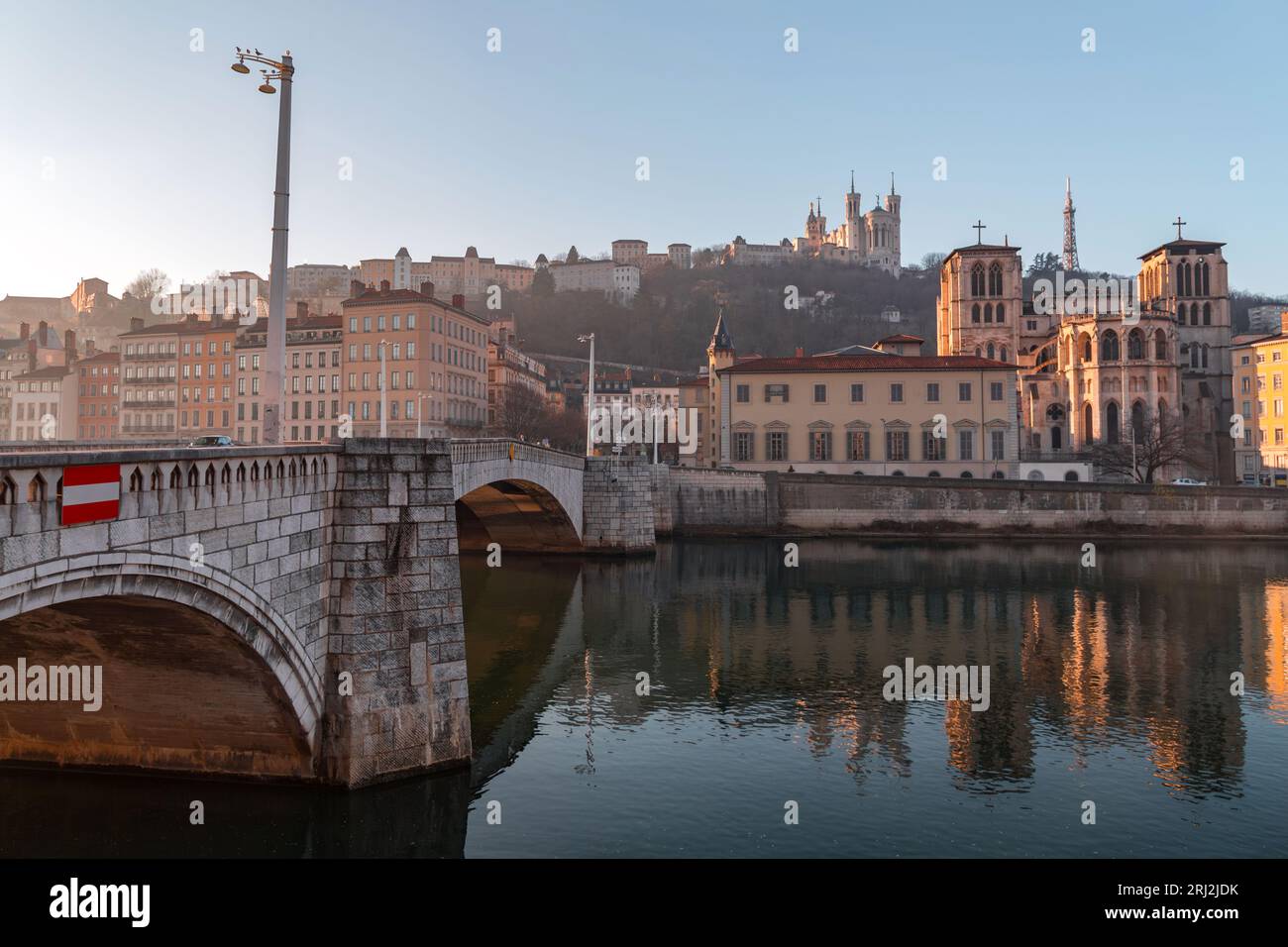 Lyon, France - January 25, 2022: Sunset scene with buildings around the ...