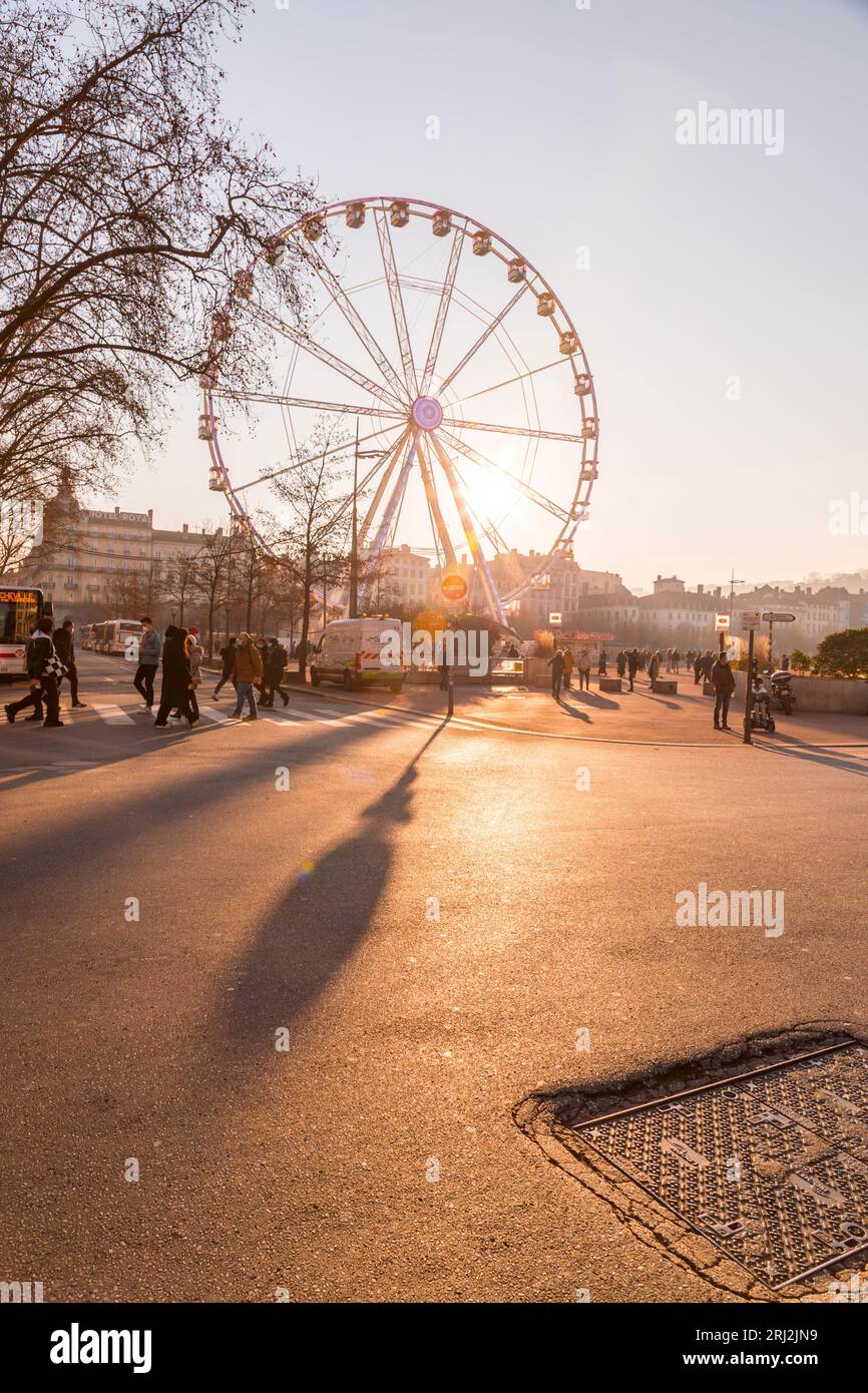 Lyon, France - January 25, 2022: The ferris wheel at the Place ...