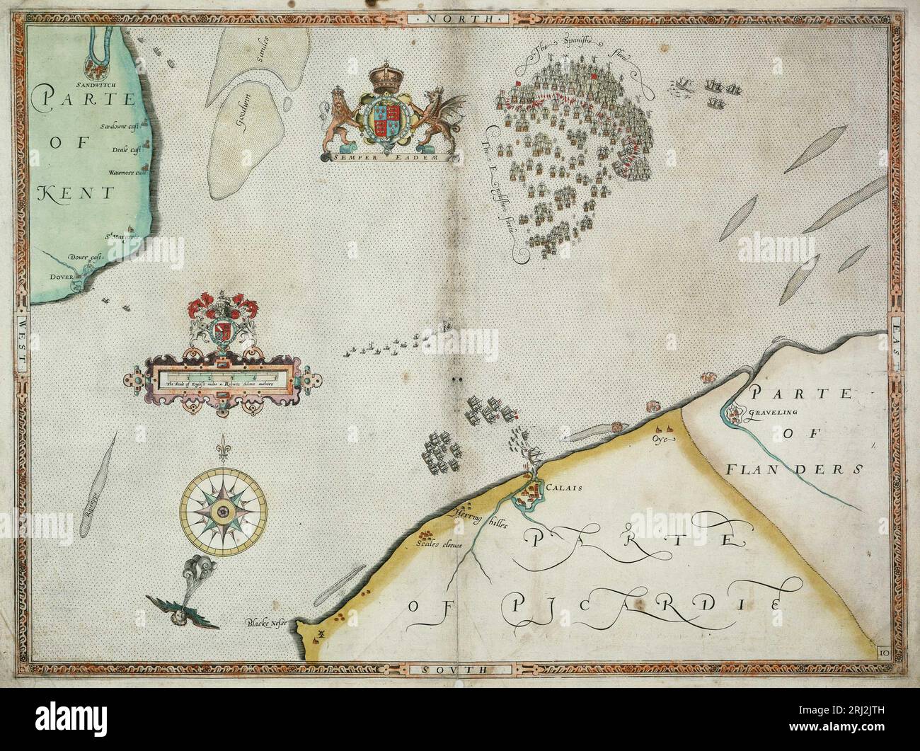 The battle between the English fleet and the Spanish Armada off ...