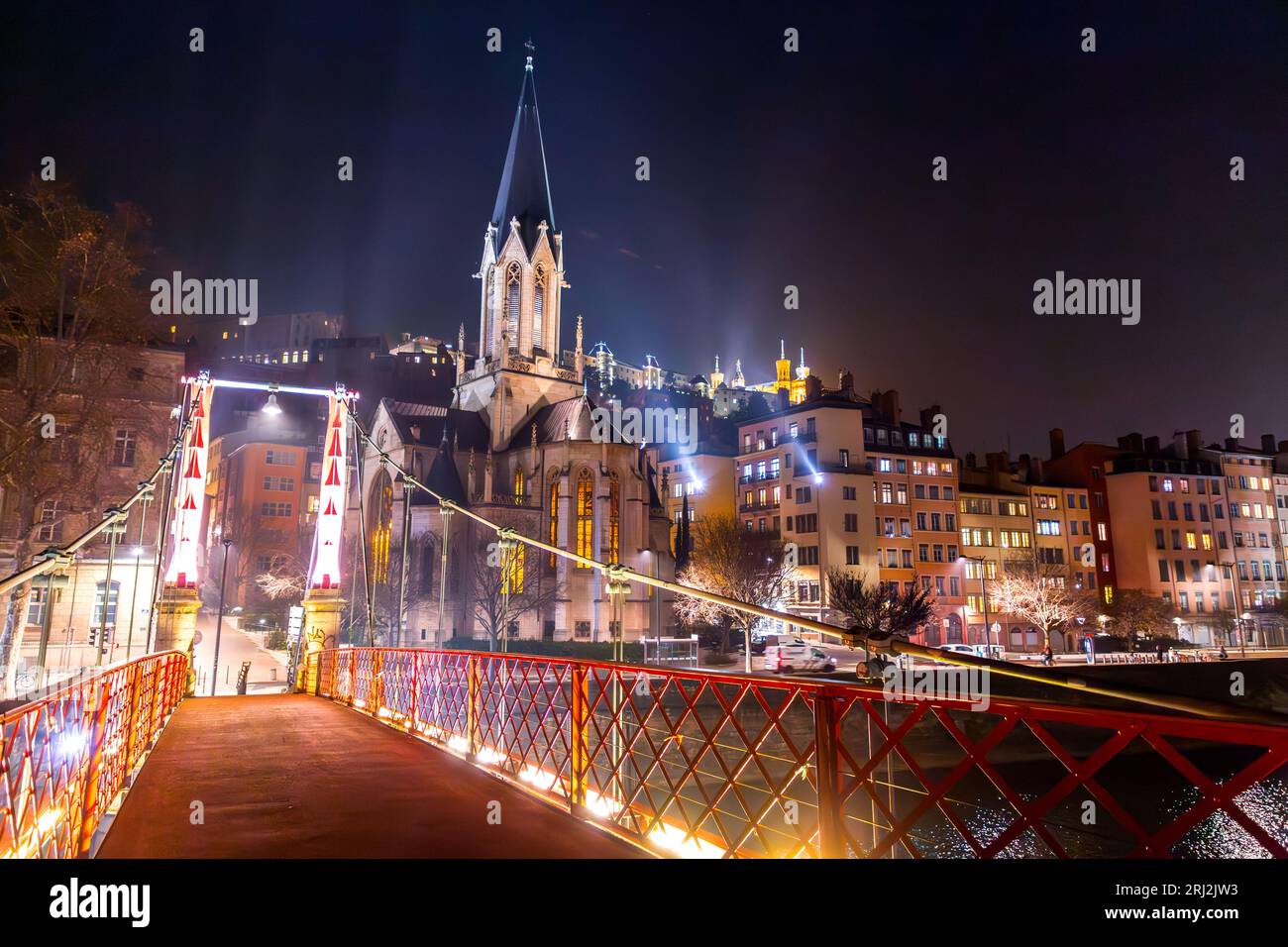 Lyon, France - January 25, 2022: St. George Church and buildings around ...
