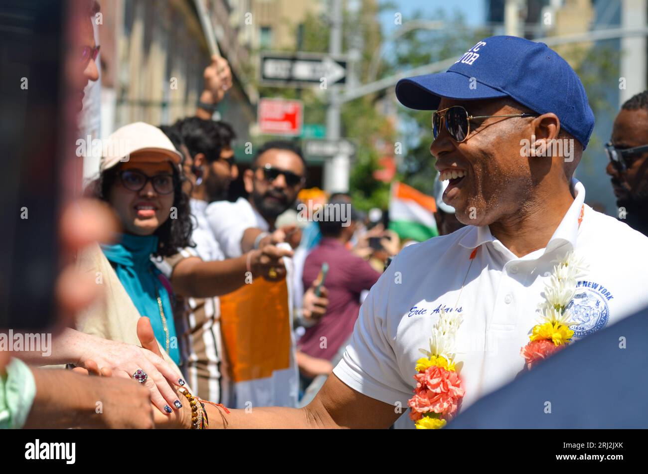 New York, United States. 20th August, 2023. Mayor Eric Adams shaking ...