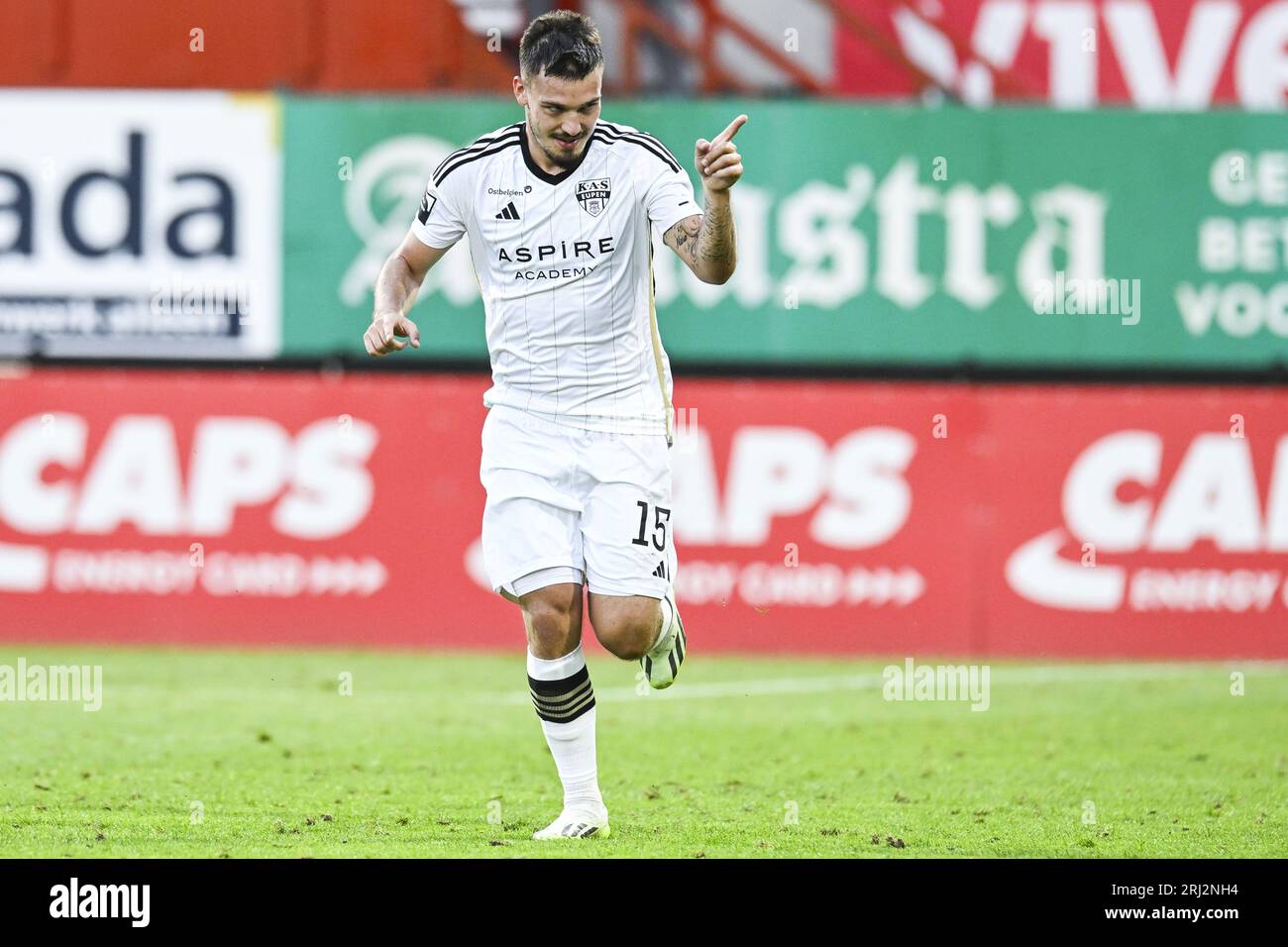 Kortrijk, Belgium. 20th Aug, 2023. Eupen's Gary Magnee celebrates after ...