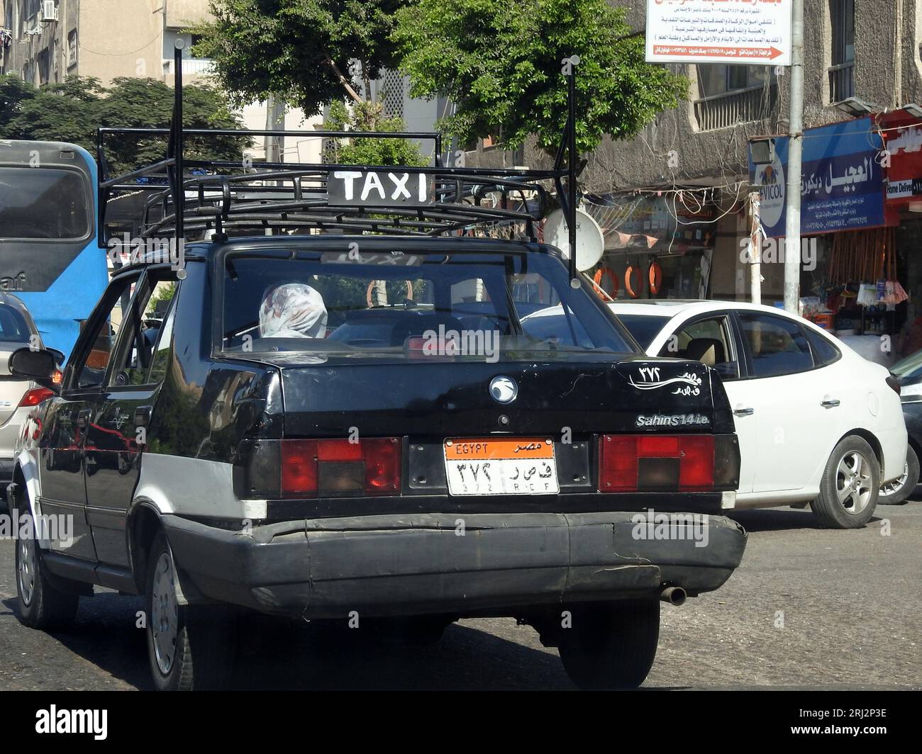 Cairo, Egypt, August 4 2023: An old style black and white Cairo ...