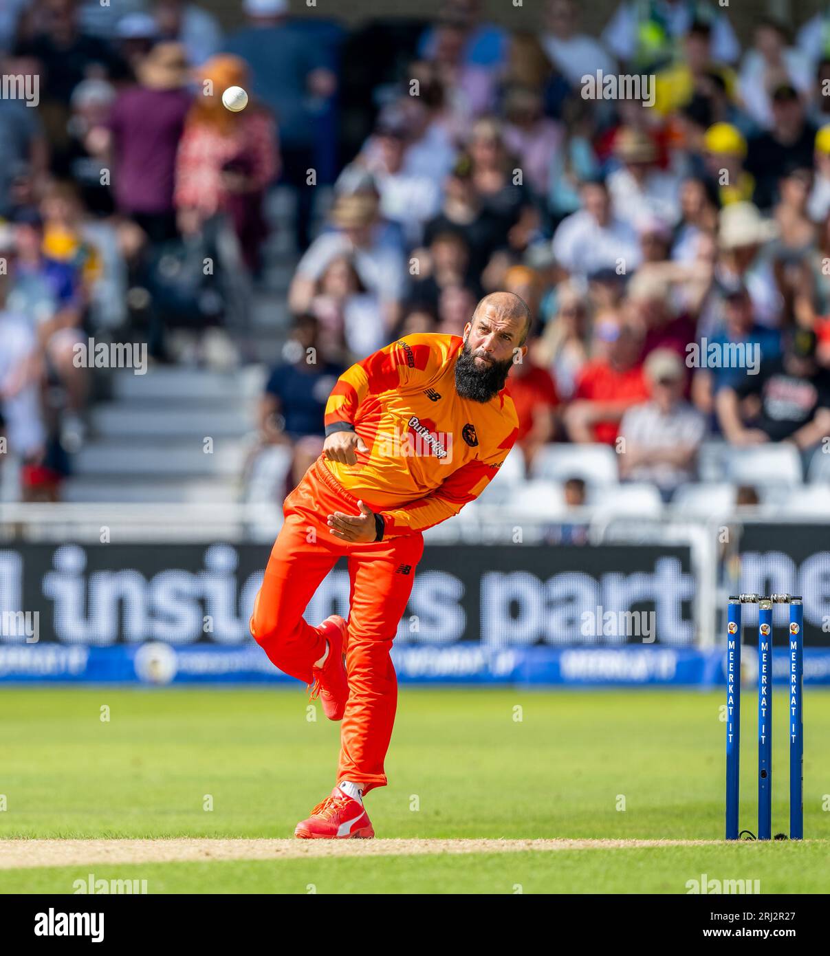 Moeen Ali of Birmingham Phoenix bowling in The Hundred against Trent ...