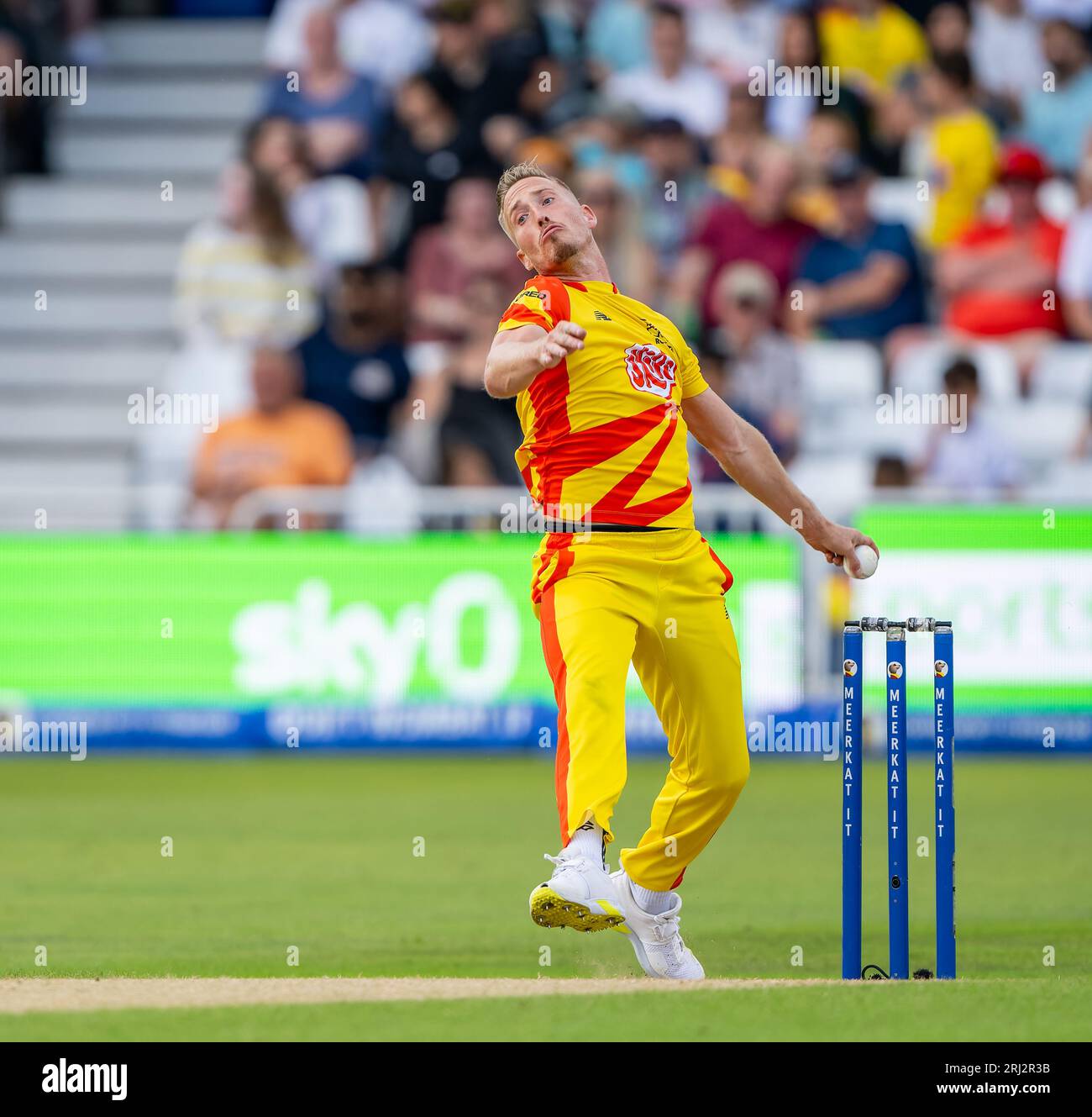 Luke Wood of Trent Rockets bowling in The Hundred against Birmingham ...