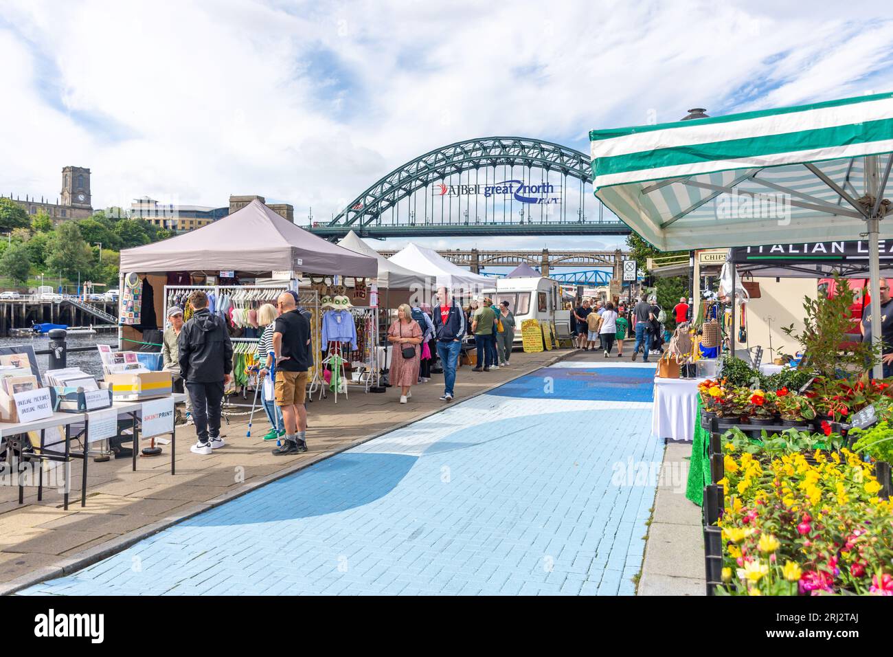 The Quayside Sunday Market showing Tyne Bridge, Newcastle upon Tyne ...