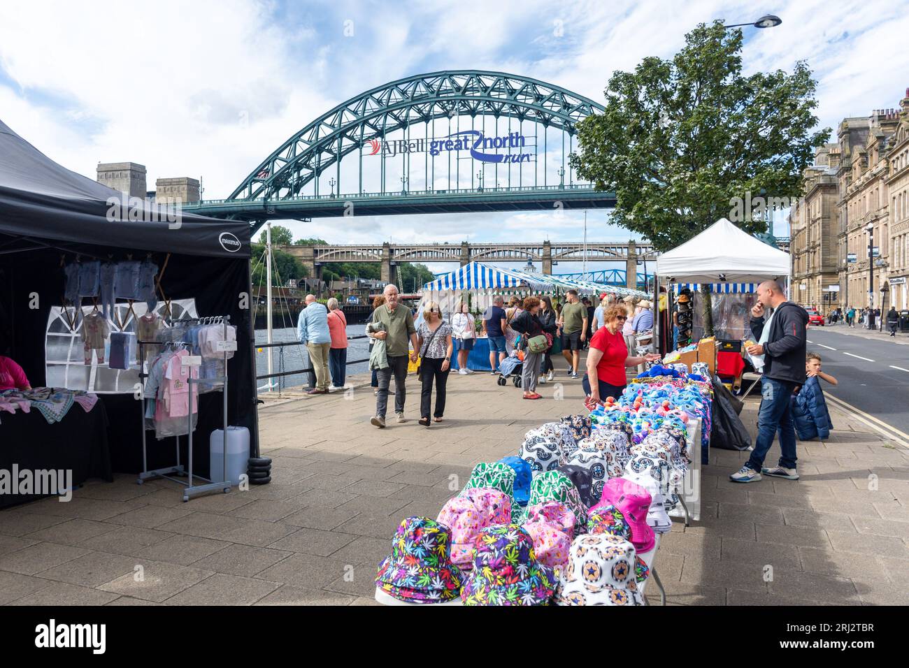 The Quayside Sunday Market showing Tyne Bridge, Quayside, Newcastle ...