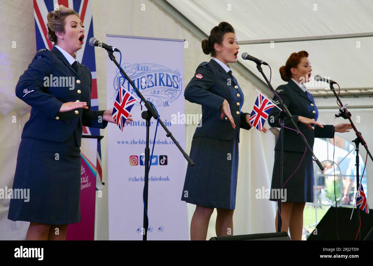 The beautiful Bluebirds singers, on stage at the Lytham 1940's Wartime Festival, Lytham Green ...