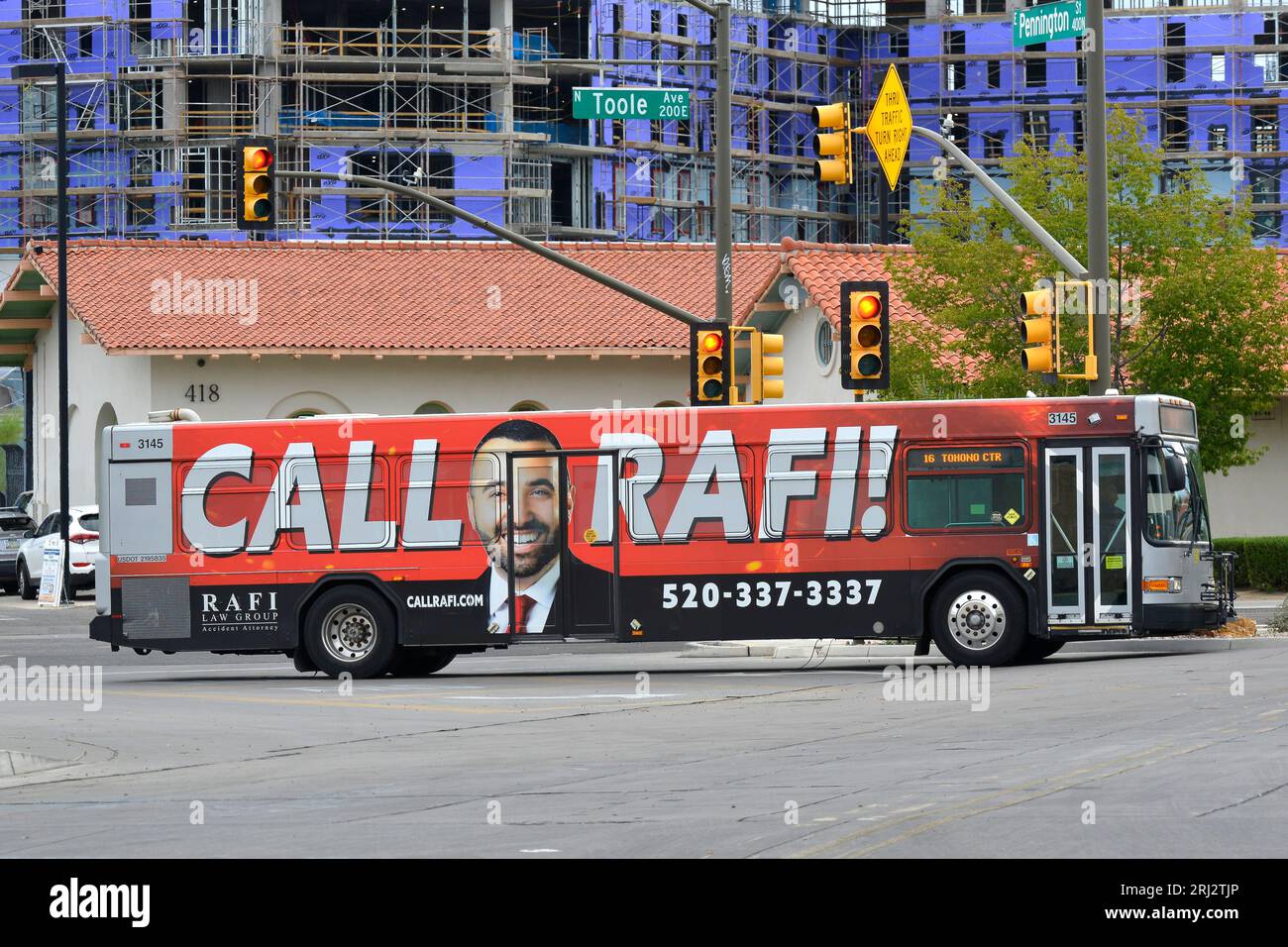 Public transport in Tucson AZ with colorful advertising wrap covering ...