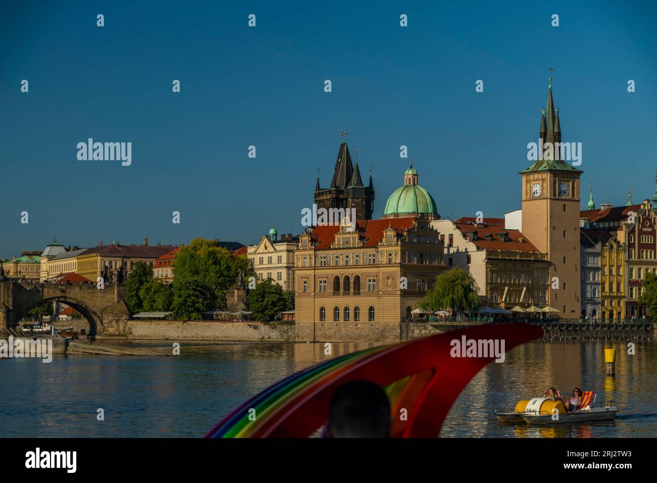 Prague pride march color flags in centre on summer island in Prague CZ 08 11 2023 Stock Photo ...