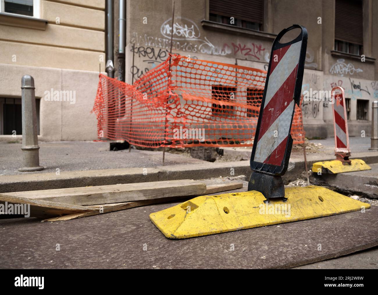 Warning And Danger Sign With Red And White Stripes With Yellow Stand To ...