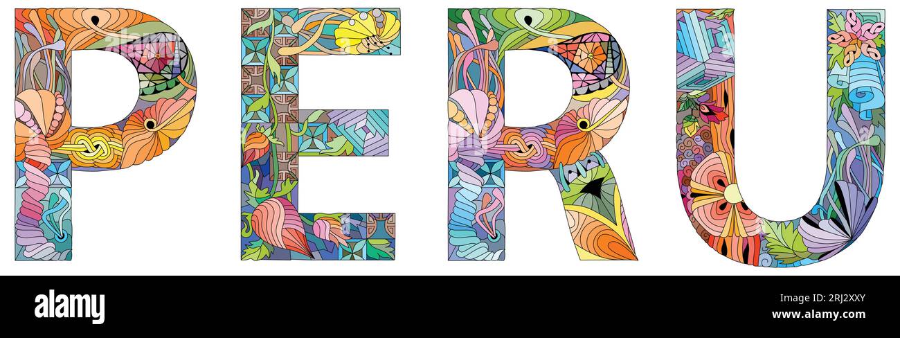 Vector word Peru. Hand-painted art design. Illustration for t -shirt ...