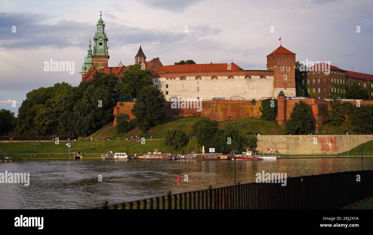 Beautiful old royal Wawel Castle on the banks of Vistula river in the ...
