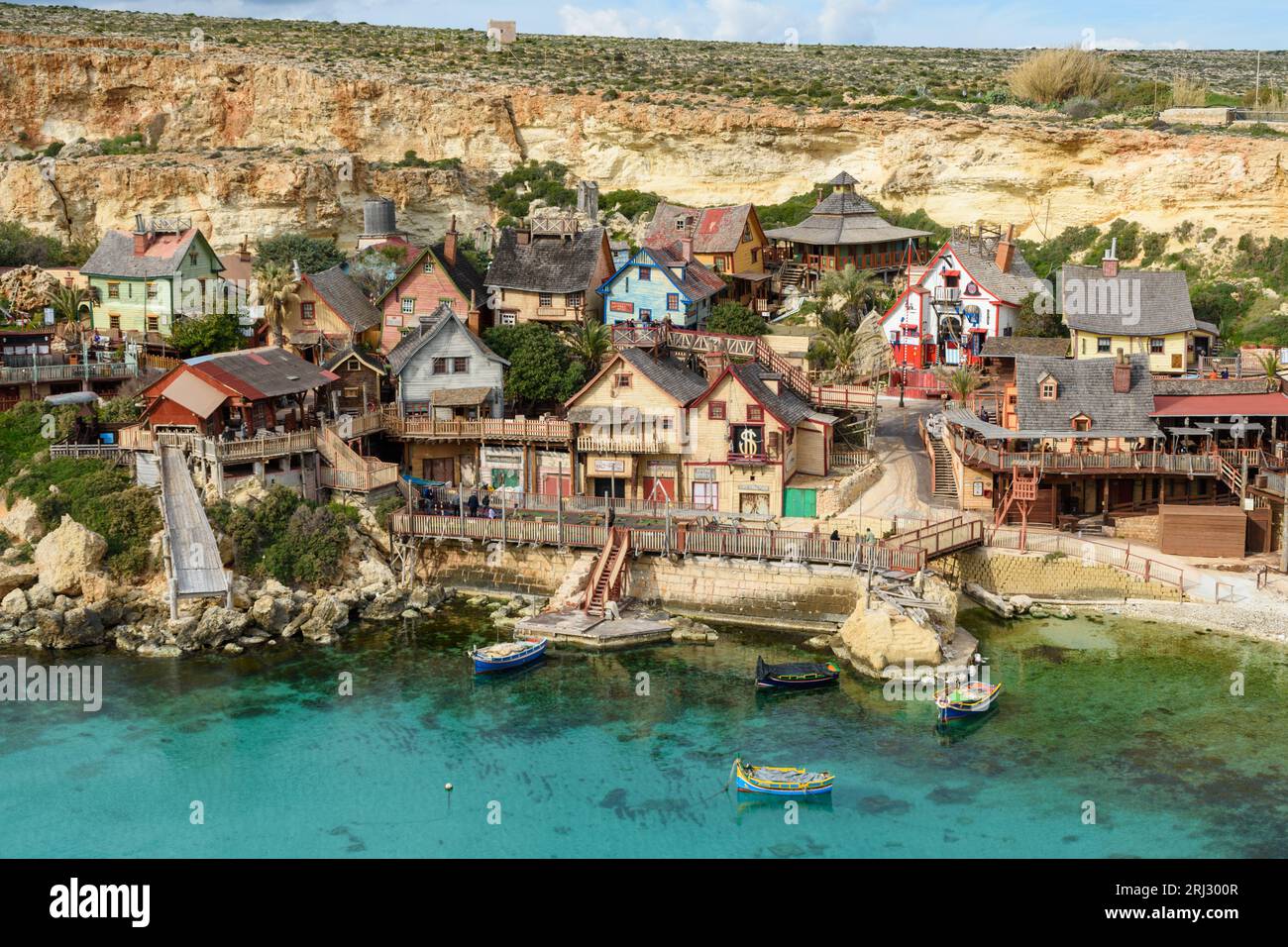 Mellieha, Malta - February 12th 2022: On the shore of Anchor Bay is the ...