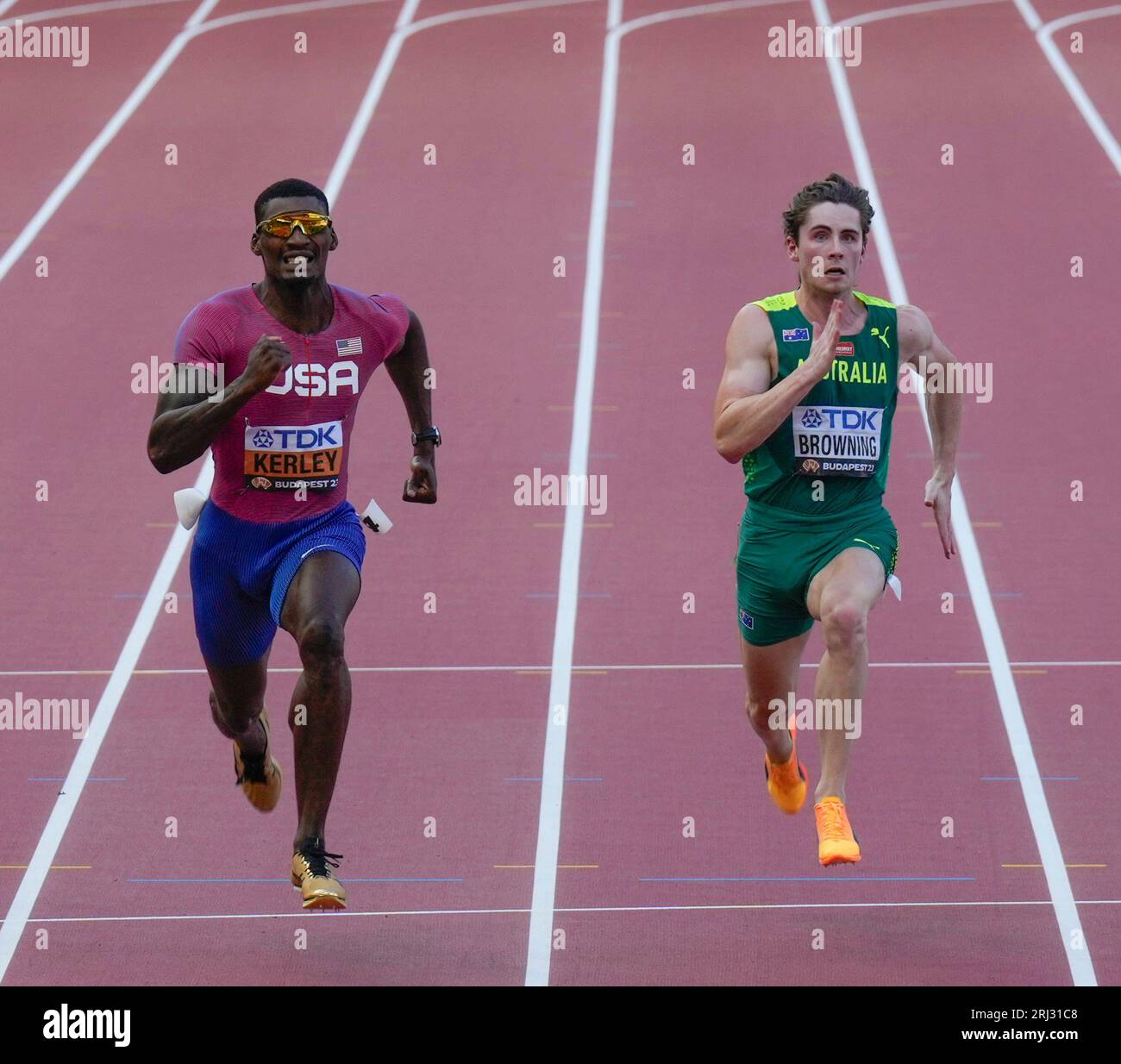 Budapest,HUN, 20 Aug 2023 Fred Kerley (USA) (L) Rohan Browning (AUS) in ...