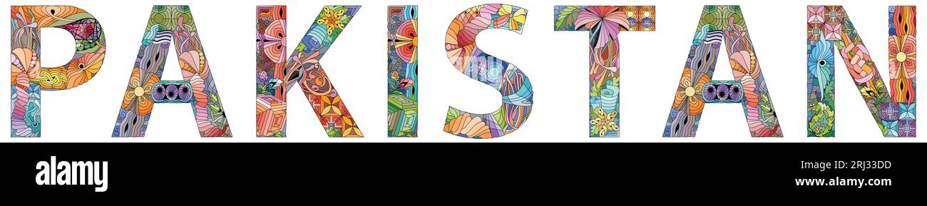 Vector word Pakistan. Hand-painted art design. Illustration for t ...
