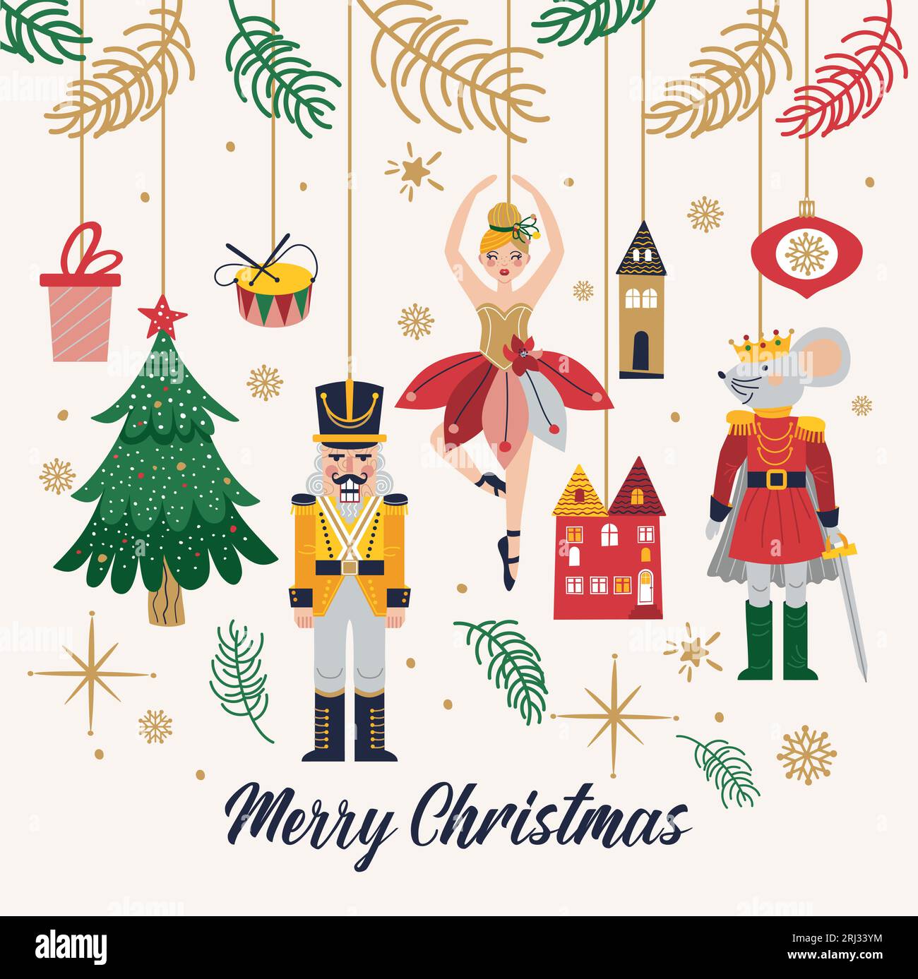 Merry Christmas, New Year set with Ballerina, Mouse King and Nutcracker ...