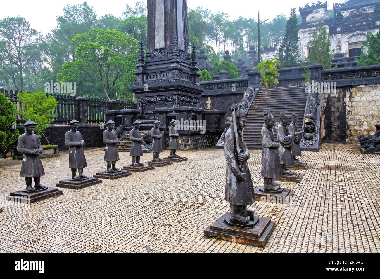 Group of mandarin stone soldier sculptures in yard of mausoleum of ...